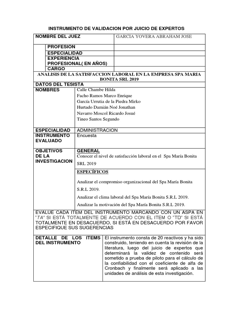 Instrumento de Validacion Por Juicio de Expertos PDF | PDF | Business Instrumento de Validacion Por Juicio de Expertos PDF | PDF | Business