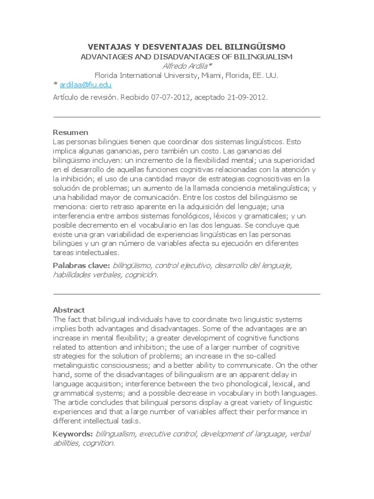 Ventajas y Desventajas Del Bilingüismo PDF | PDF | Multilingüismo ...