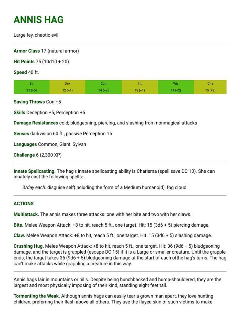 5E Annis Hag | Download Free PDF | Fantasy | Dungeons & Dragons