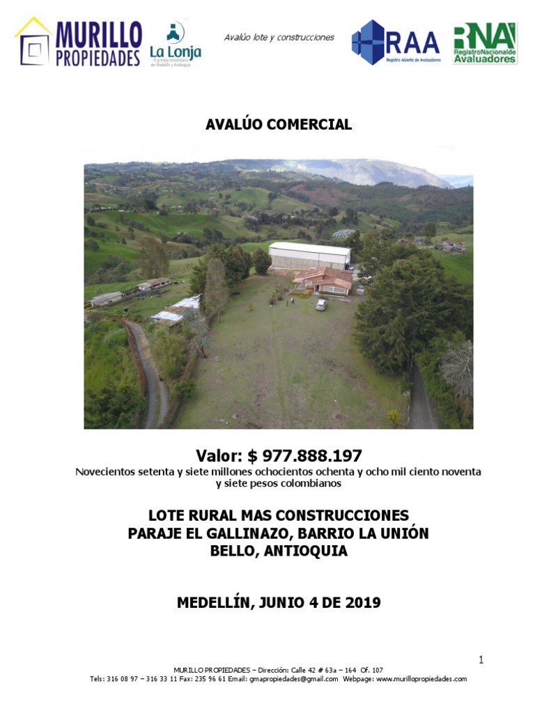 AVALÚO Lote Rural y Construcciones Bello - San Felix - Mayo 2019 v3 PDF | PDF | Economias | Business