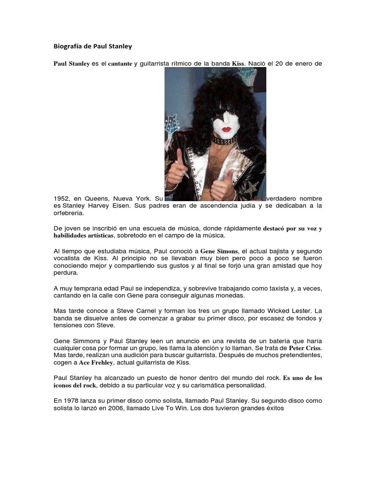 Biografía de Paul Stanley | PDF