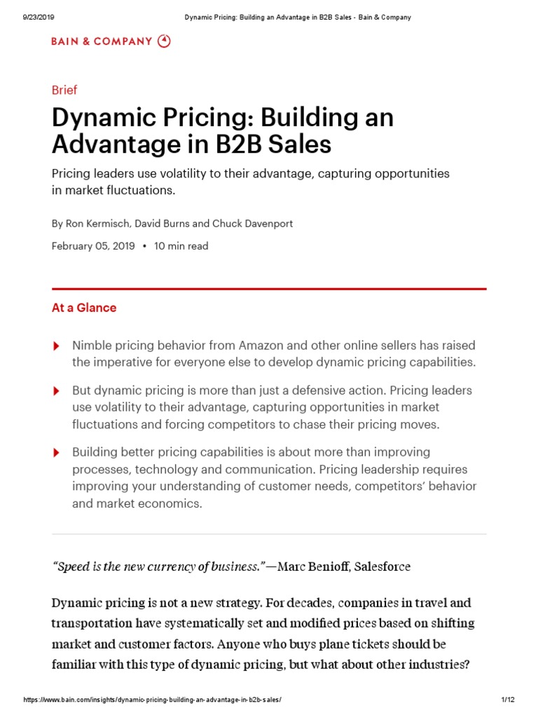 Dynamic Pricing - Building An Advantage in B2B Sales - Bain & Company ...