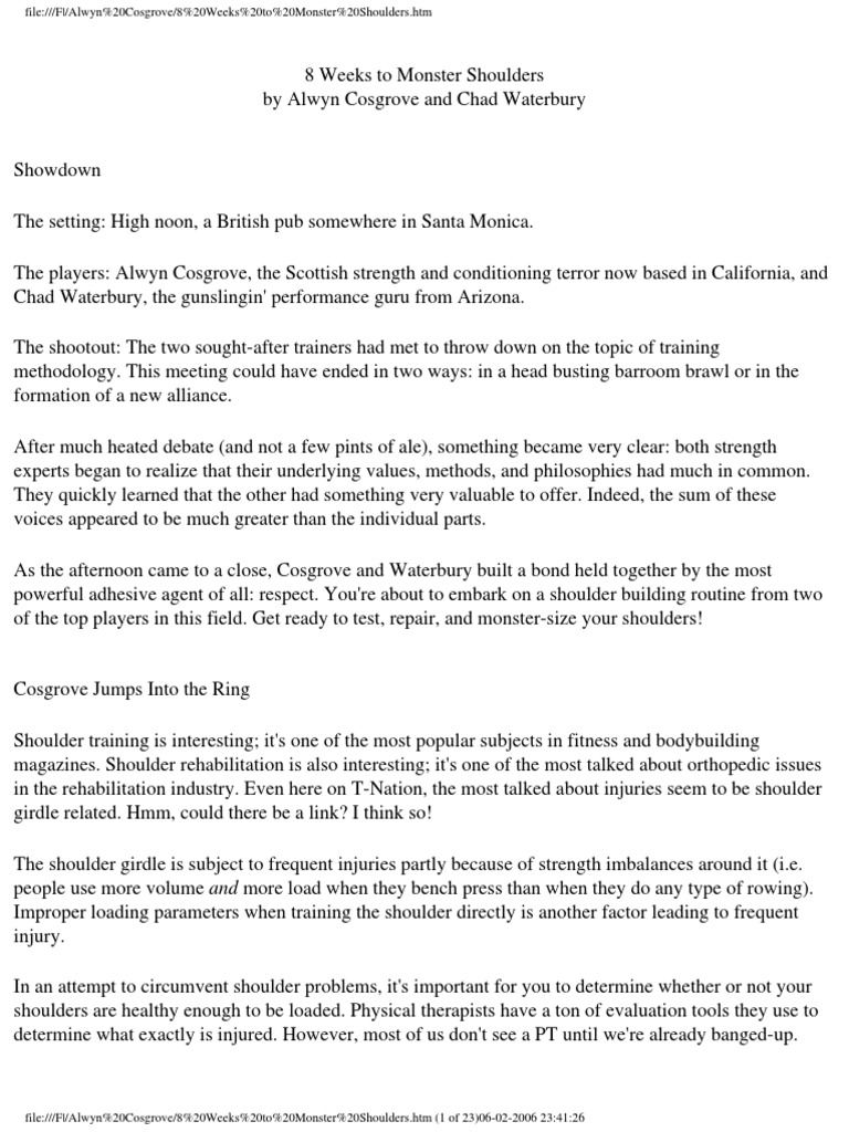 8 Weeks To Monster Shoulders - Alwyn Cosgrove & Chad Waterbury PDF ...
