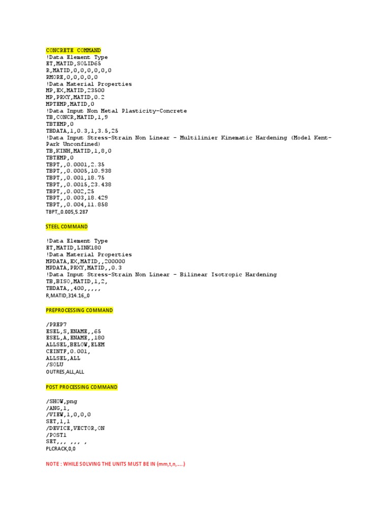 Ansys Commands For Solving RCC | PDF