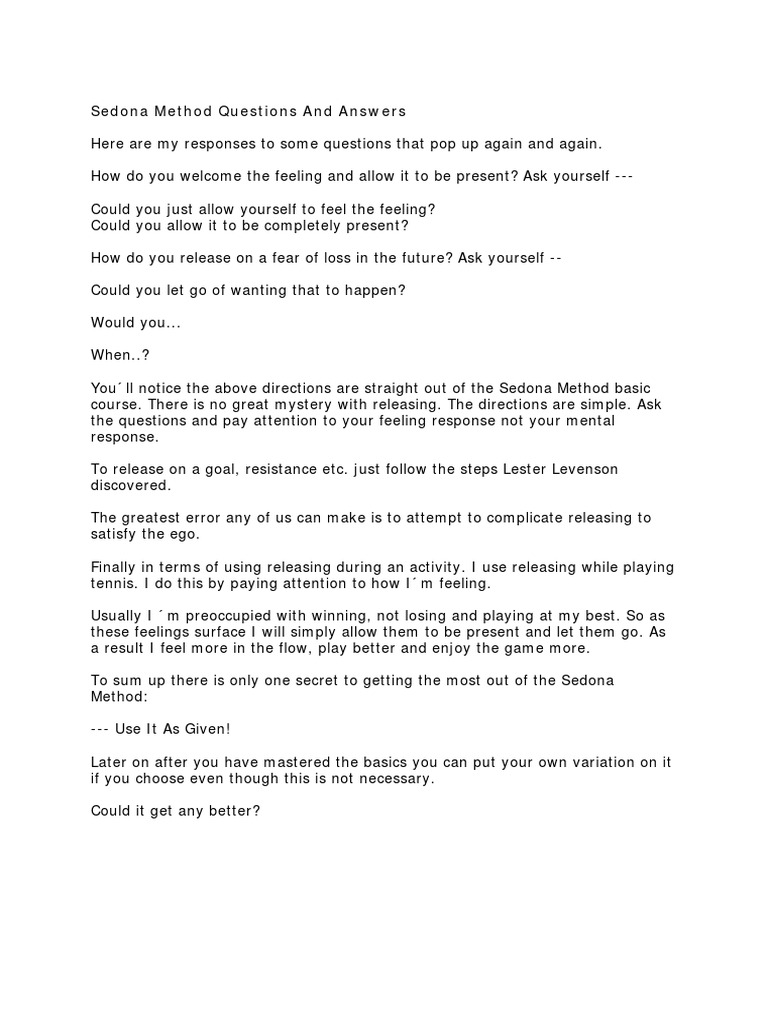 Sedona Method: Key Questions for Release | PDF