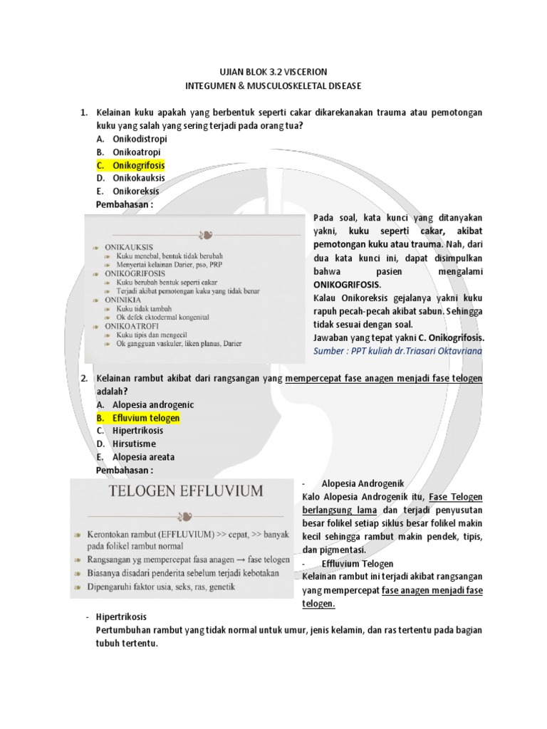 Pembahasan SOAL UB 3.2 Integumen - Amp - Musculoskeletal Disease VISCERION | PDF