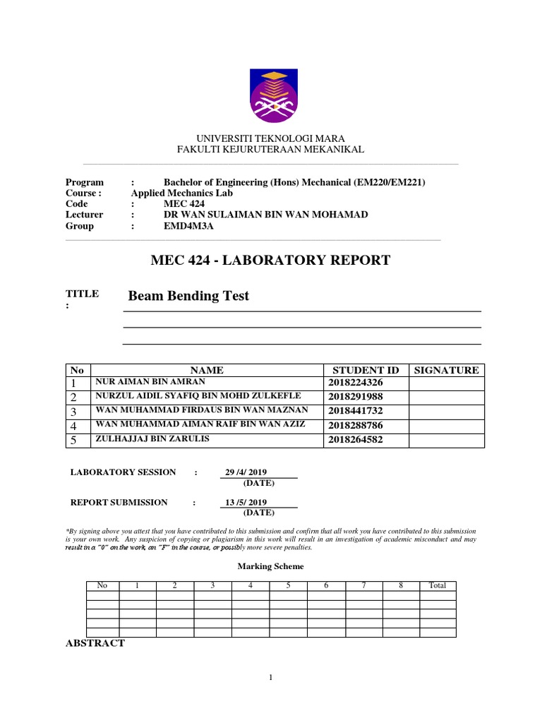 BENDING LAB 3..latest | PDF | Bending | Beam (Structure)