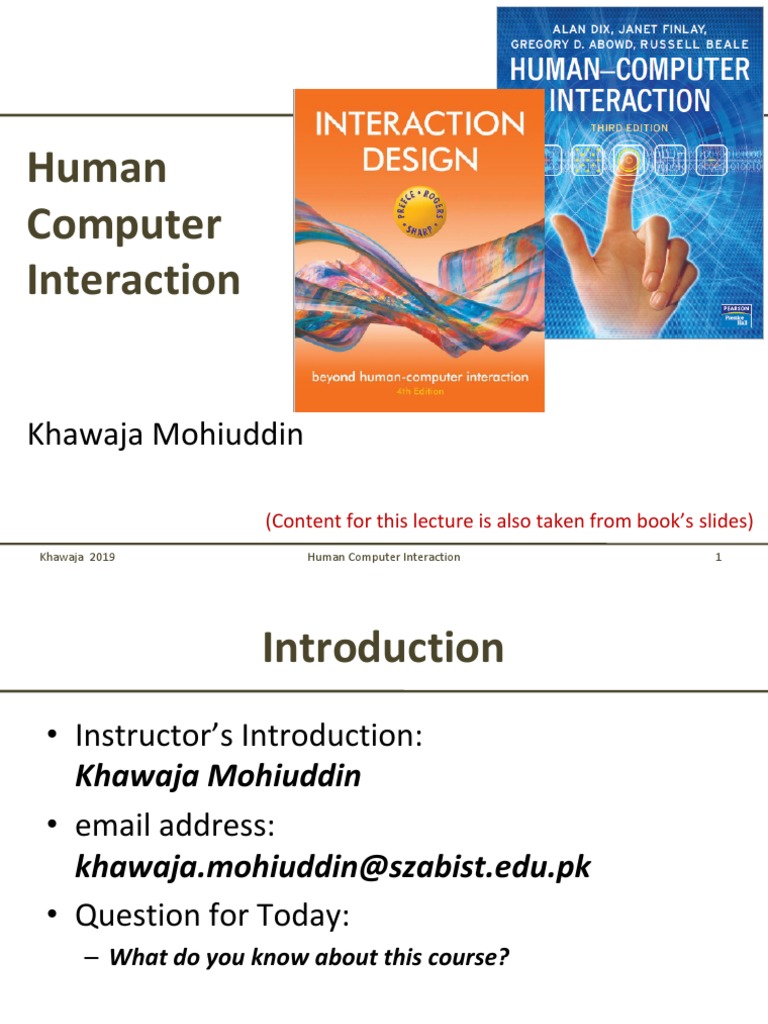 Khawajamohiuddin 2654 15657 1 HCI 01 Introduction | PDF | Human–Computer Interaction | Usability