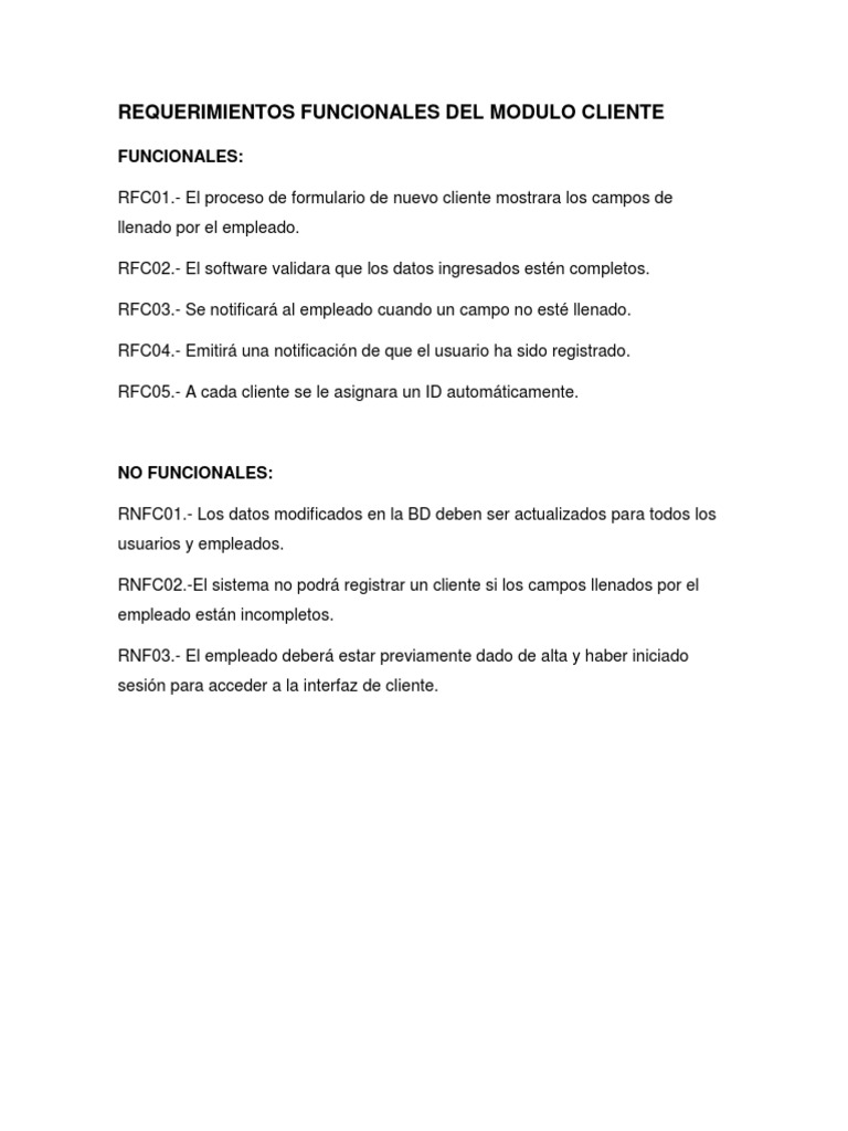 Requerimientos Funcionales Del Modulo Cliente | PDF