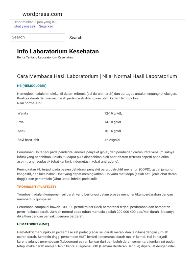 Cara Membaca Hasil Laboratorium Nilai Normal Hasil Laboratorium Info ...