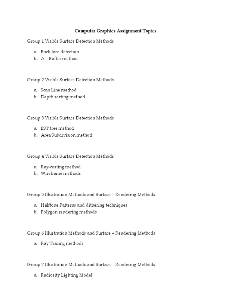 Computer Graphics Assignment Topics | PDF