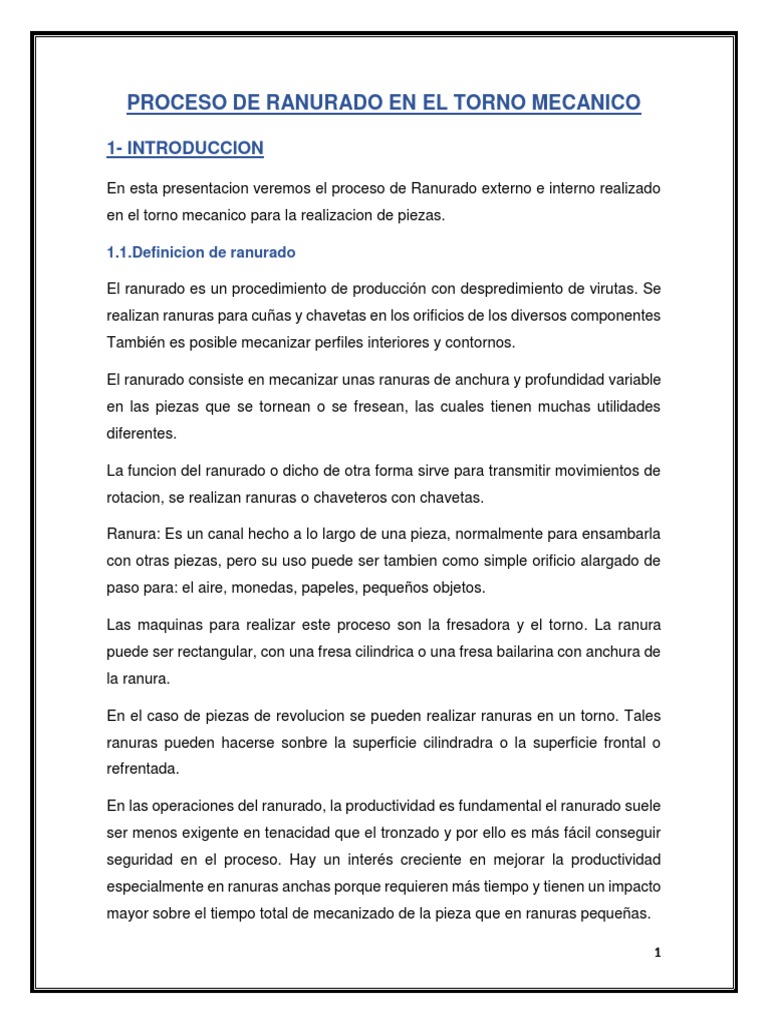 Proceso de Ranurado en Torno Mecánico | PDF | Herramientas | Metalurgia