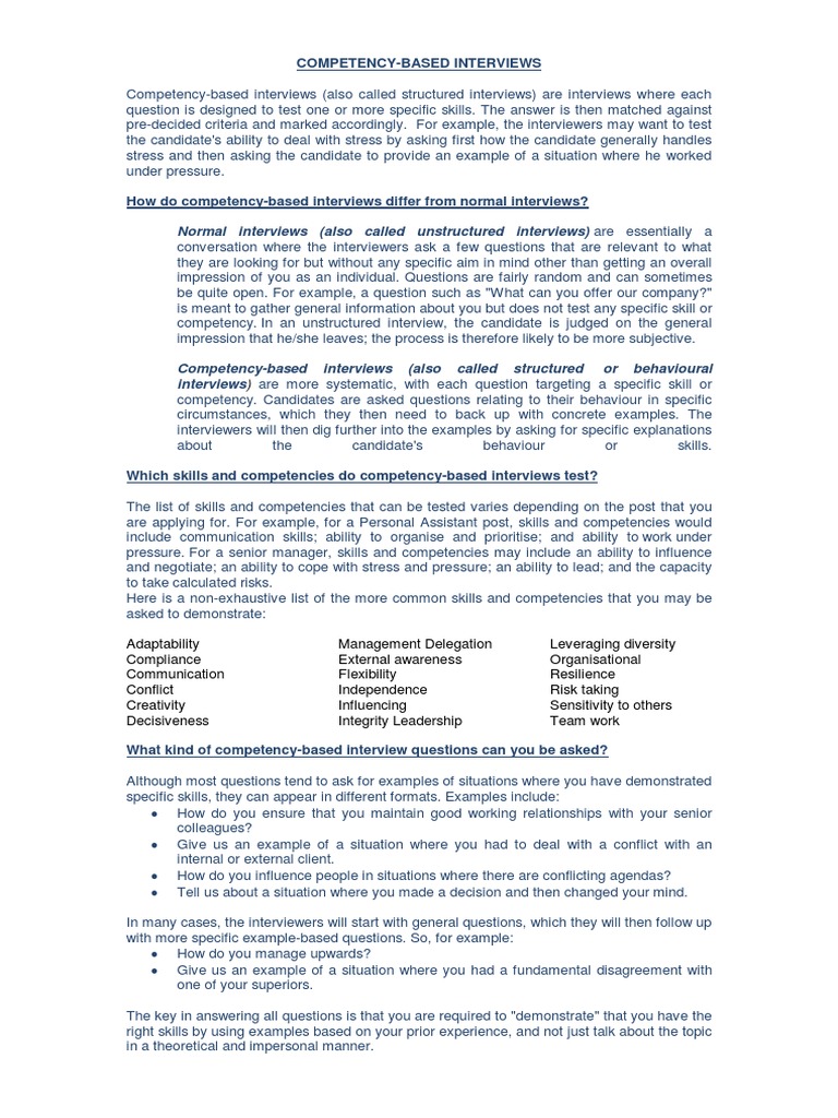 Competency-based interviews: structured interviews test skills | PDF ...