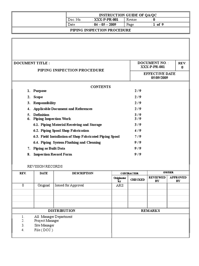 Piping Inspection Procedure Guide | PDF | Pipe (Fluid Conveyance ...