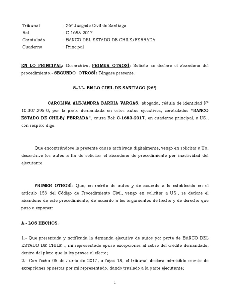 Solicitud de Abandono de Procedimiento Civil | PDF | Sentencia (ley ...