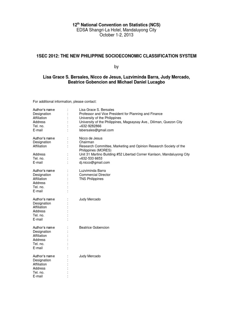 PD-1 SEC 2012 The New Philippine Socioeconomic Classification PDF | PDF ...