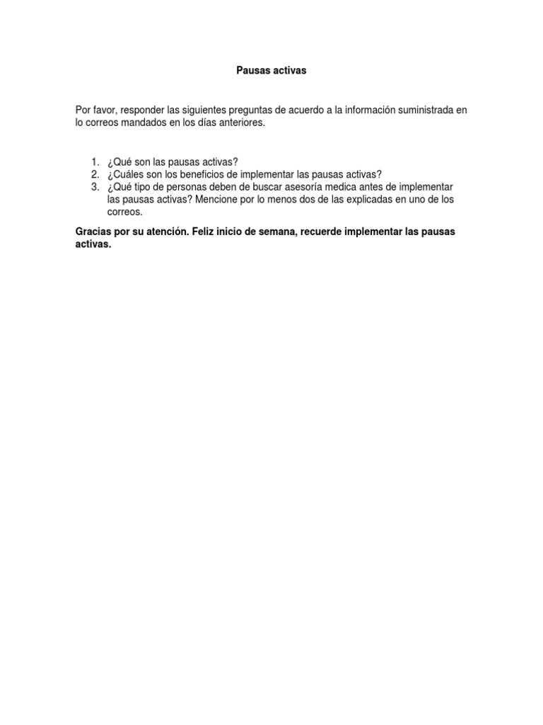 Beneficios de las Pausas Activas | PDF