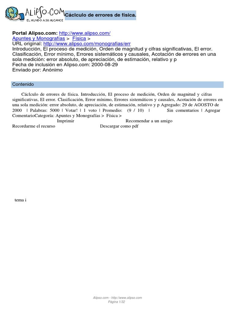 Tutorial - Cálculo de Errores de Física | PDF | Medición | Teoría