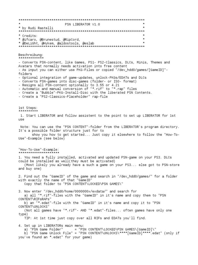 PSN Liberator Readme | PDF | Directory (Computing) | Computing