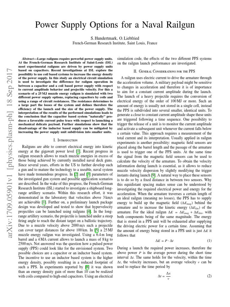 Power Supply Options For A Naval Railgun | Download Free PDF | Inductor ...