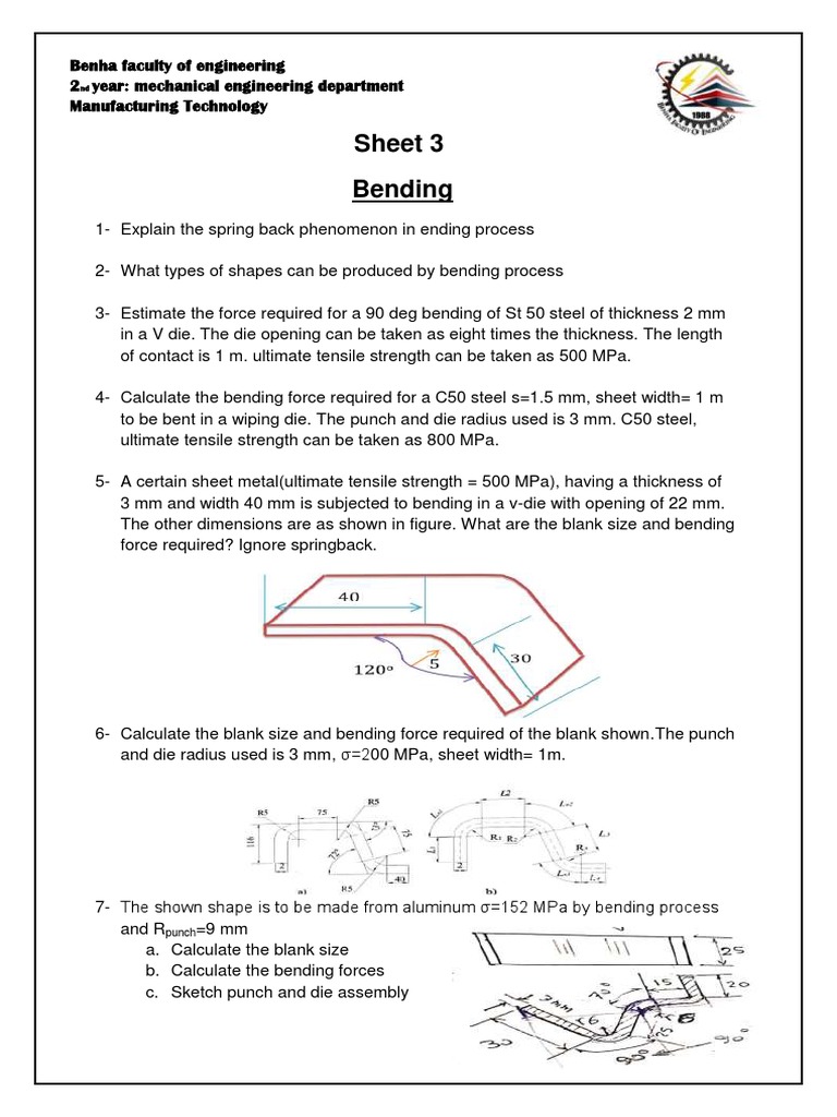 Bending Force and Blank Size Calculations | PDF | Technology & Engineering