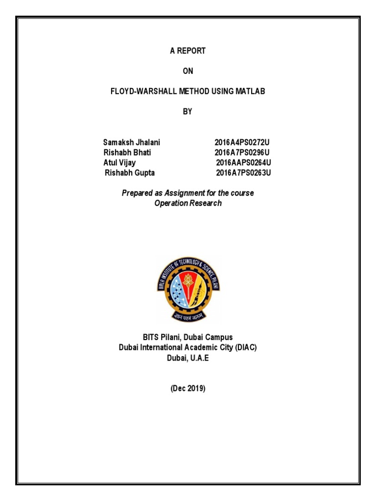 Floyd-Warshall Algorithm in MATLAB | PDF | Discrete Mathematics ...