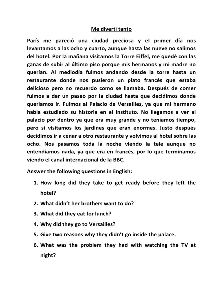 A Visit To Paris Reading Comprehension | PDF