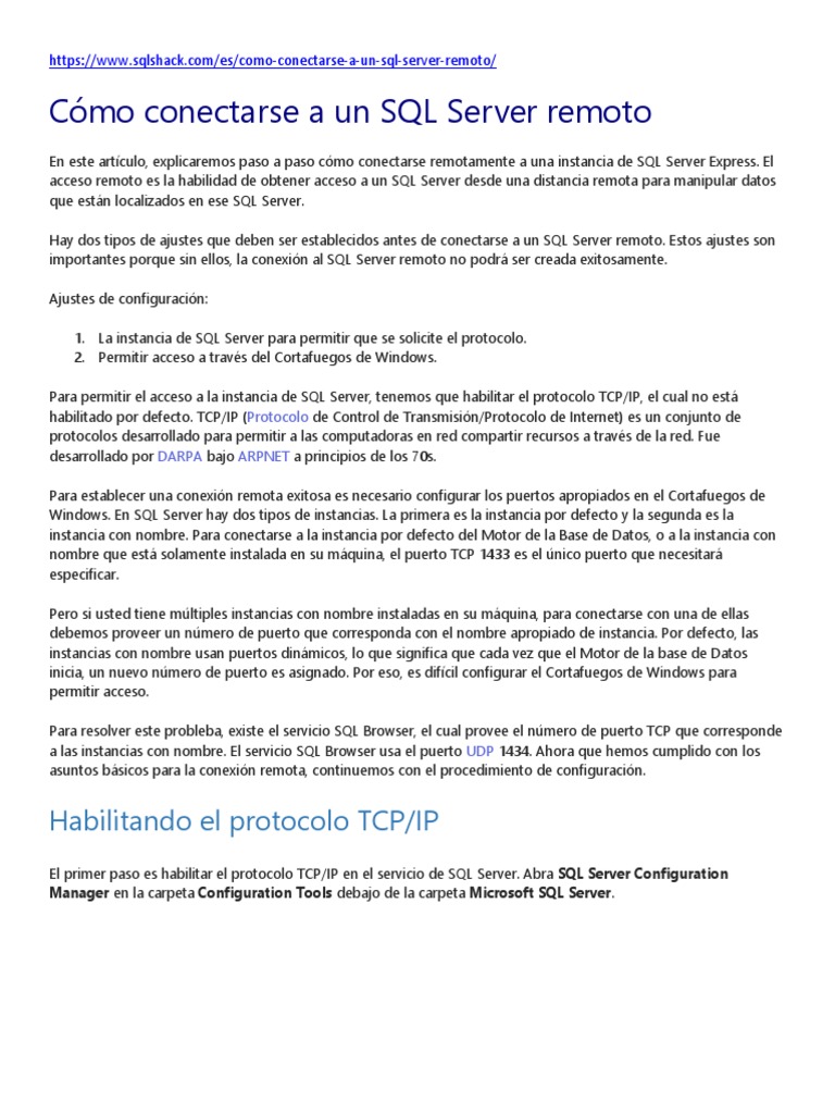 Funciono SQL Server Como Conectarse en Forma Remota PDF | PDF ...