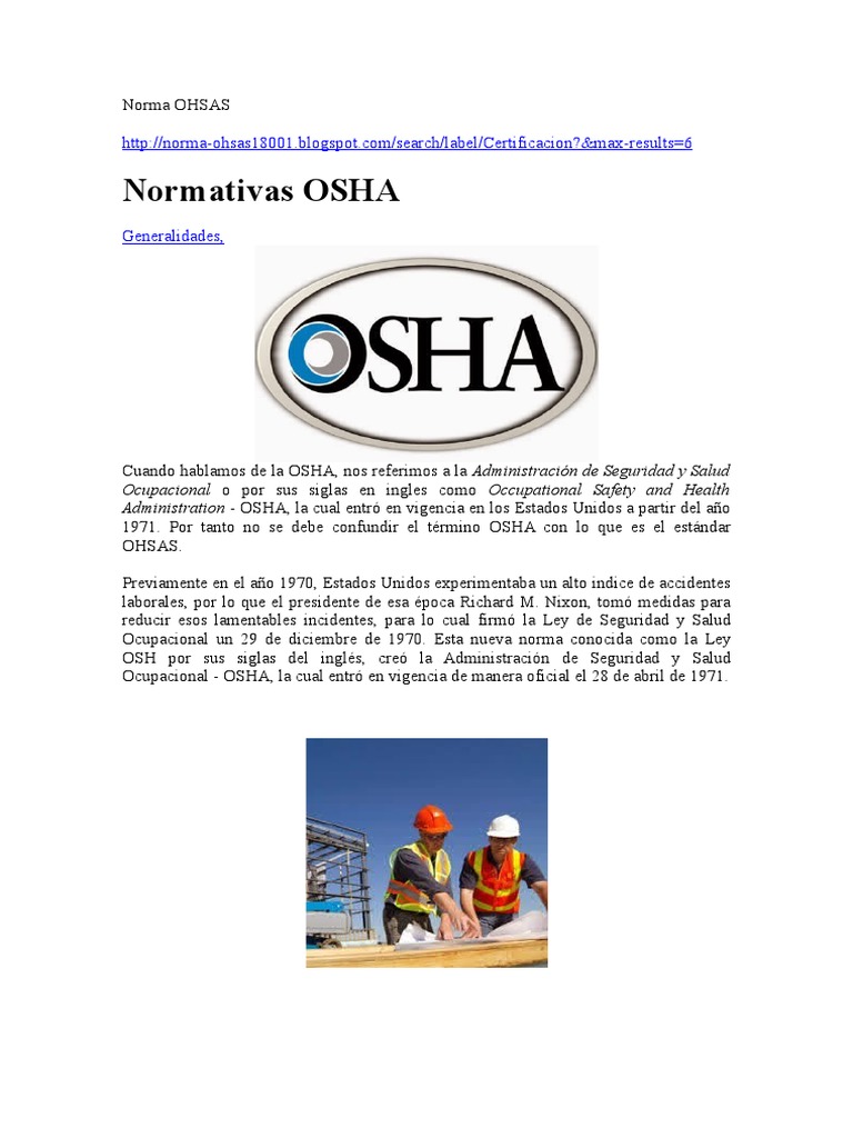 Norma Osha | PDF | Administración de Seguridad y Salud Ocupacional ...