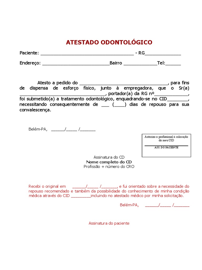 Modelo de Atestado Odontológico | PDF