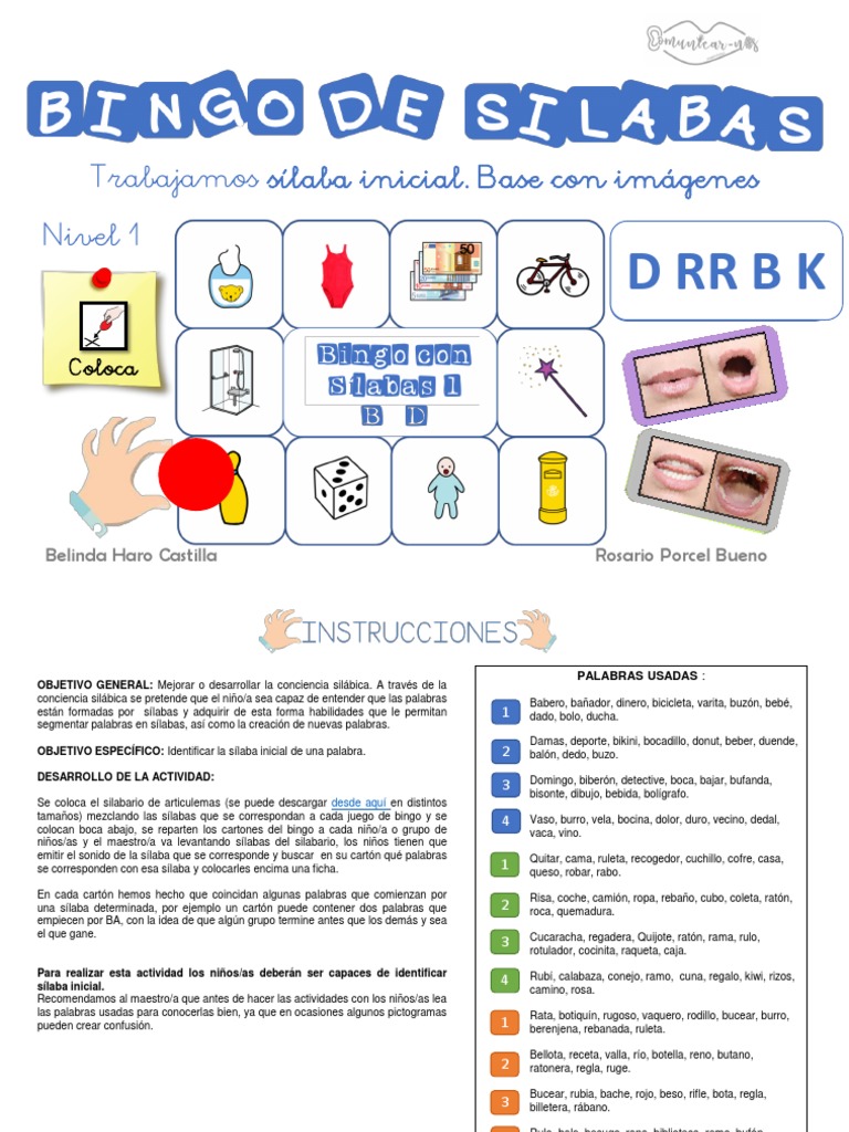 Bingo de Sílabas Iniciales para Niños | PDF | Juegos y lotería | Ocio