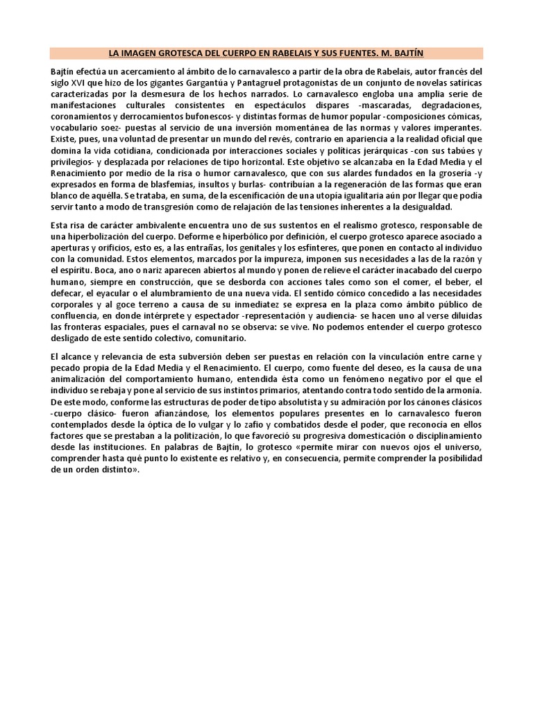 Bajtin, Resumen | PDF | La risa | Edades medias