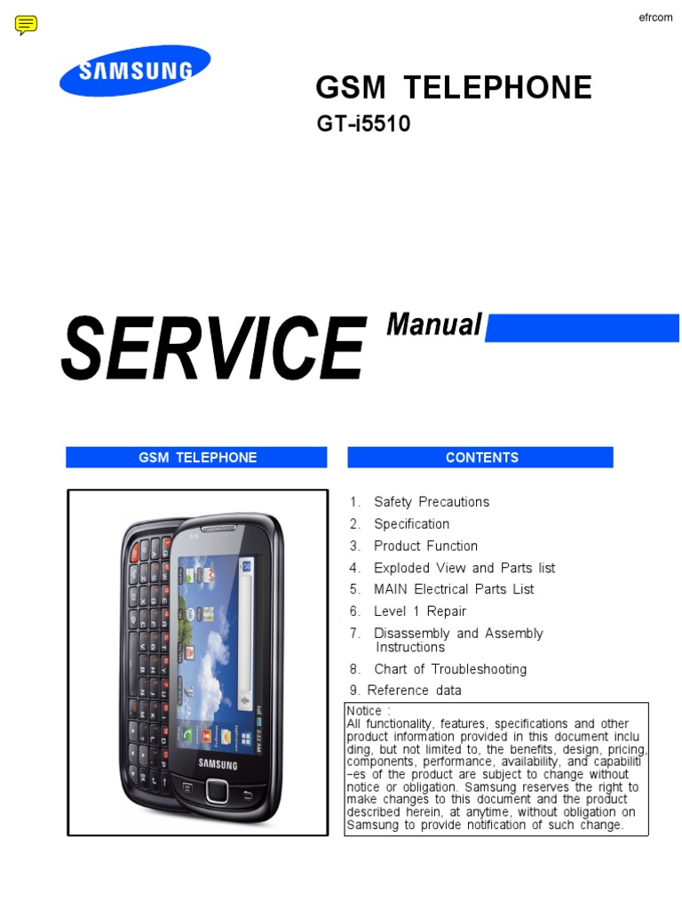 Samsung GT-i5510 Service Manual | PDF | Electronics | Telecommunications