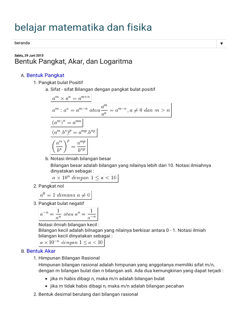 Bentuk Pangkat, Akar, Dan Logaritma PDF | PDF | Metode & Bahan Ajar