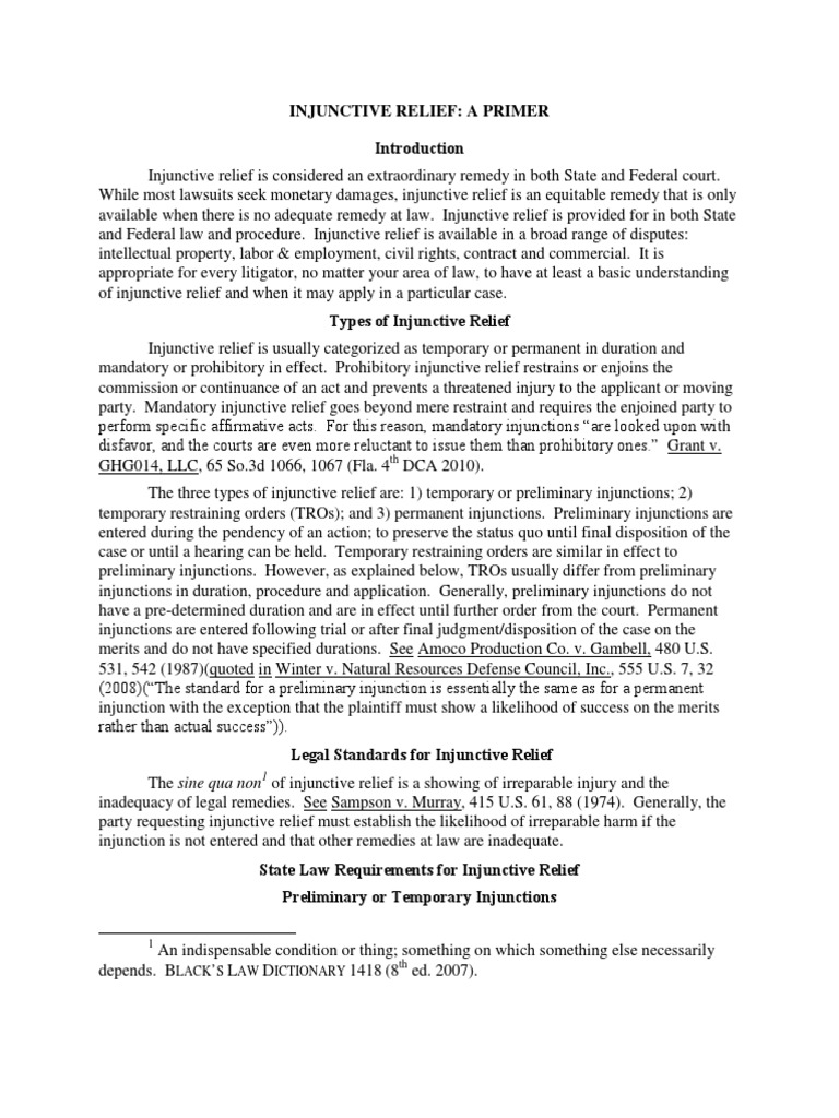 Injunctive Relief Outline | PDF | Injunction | Equity (Law)