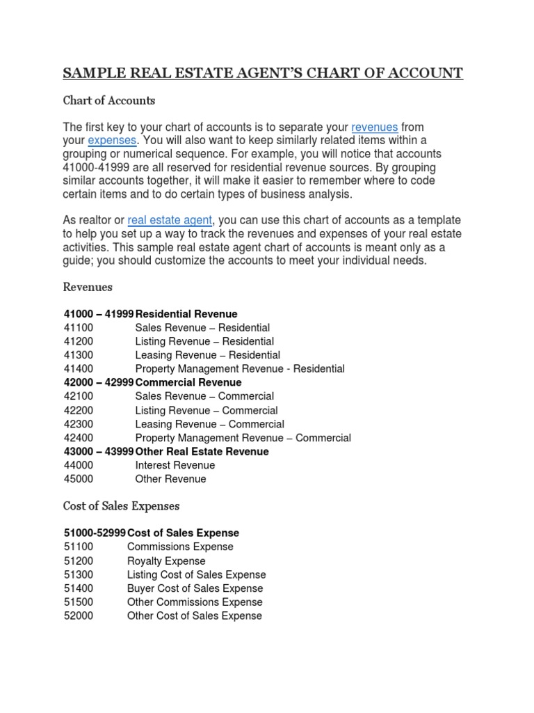 Real Estate Agent Chart of Accounts | PDF | Property Management | Expense