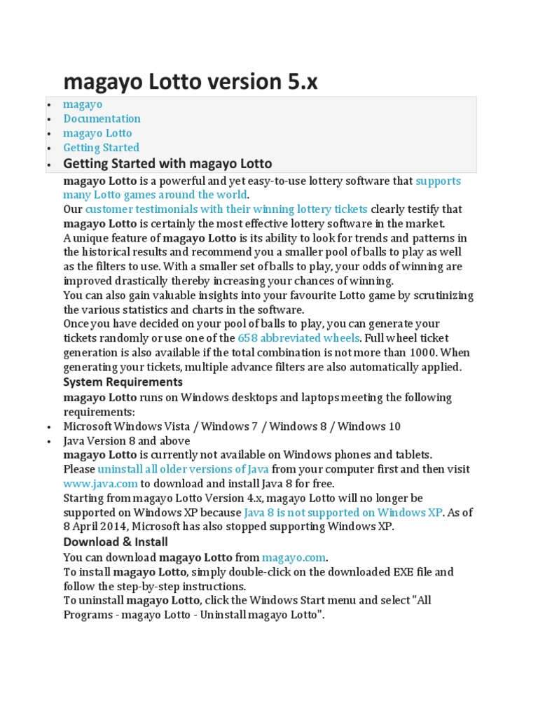 Magayo Lotto v5 User Manual | PDF | Lottery | Powerball