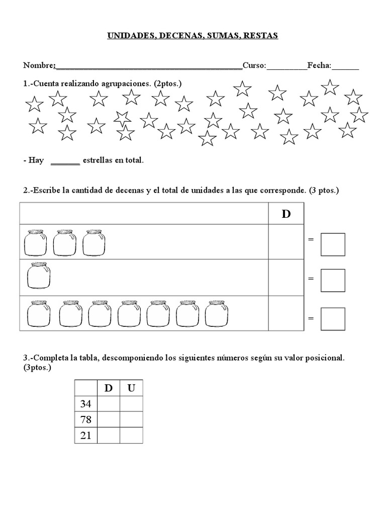 Unidades Decenas Sumas Restas | PDF | Enseñanza de matemática