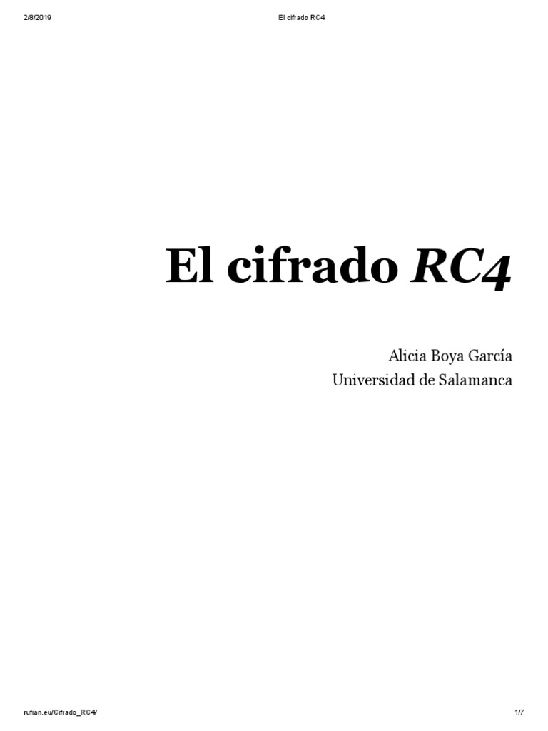 El Cifrado RC4 | PDF | Criptografía | Clave (criptografía)