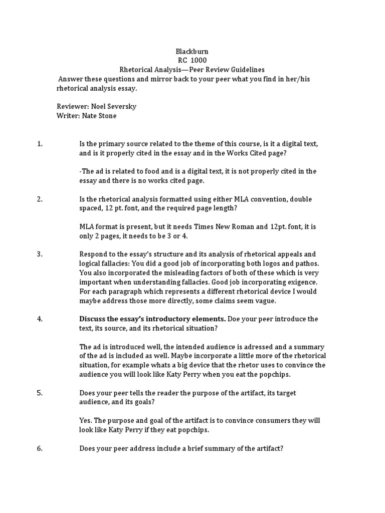 RC 1000 Rhetorical Analysis Peer Review | PDF | Rhetoric | Fallacy