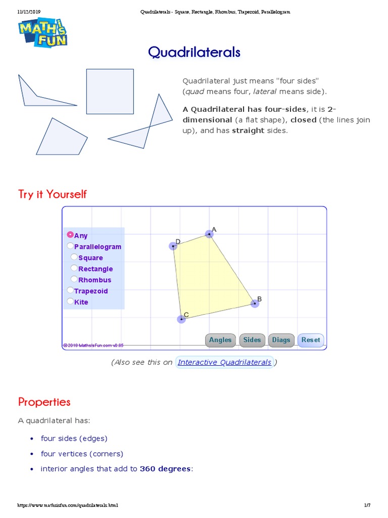 Quadrilaterals - Square, Rectangle, Rhombus, Trapezoid, Parallelogram ...