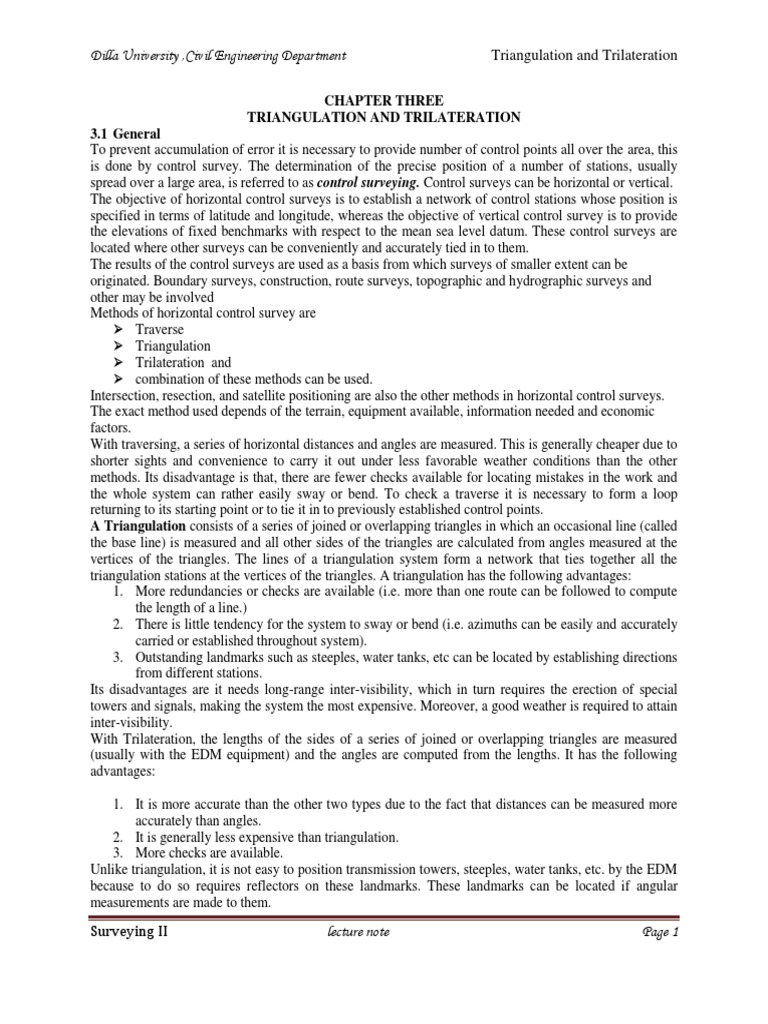Triangulation and Trilateration Methods for Horizontal Control Surveys ...