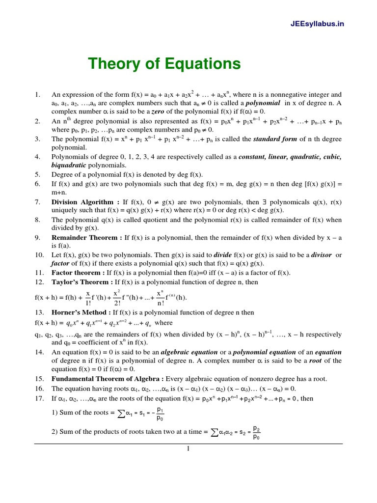 02b Theory of Equations | PDF | Polynomial | Factorization