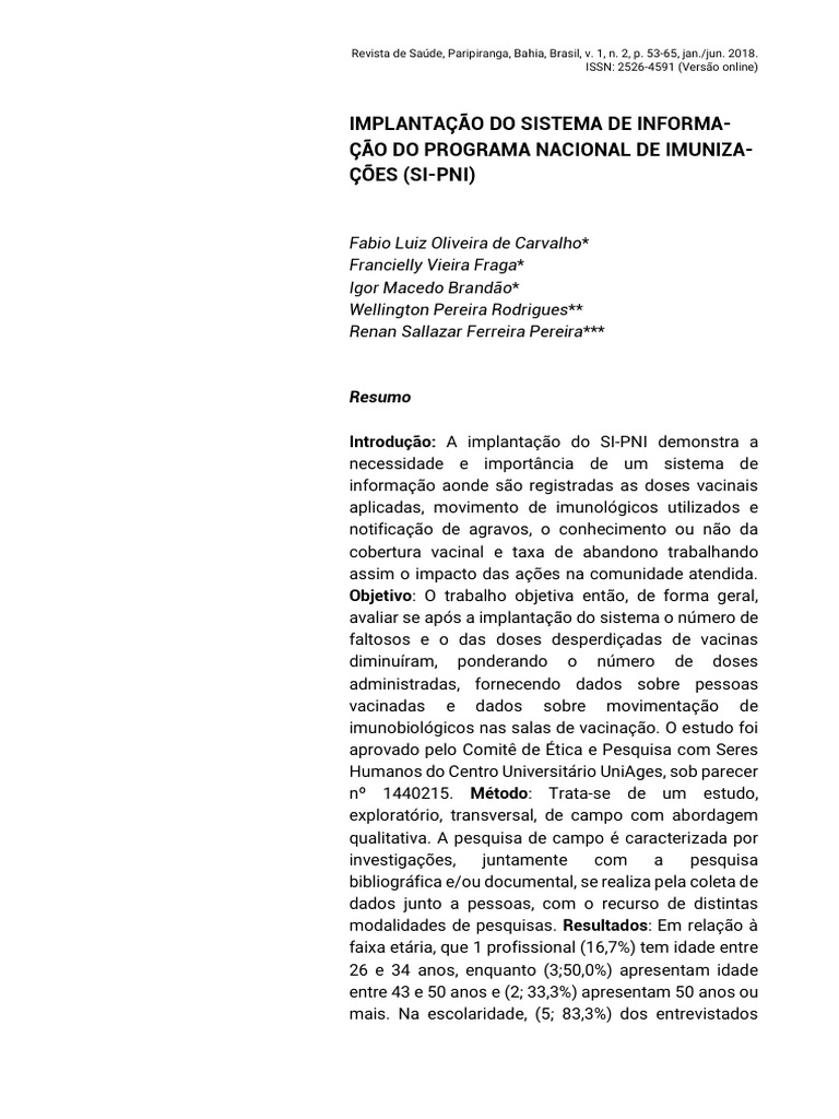 A Implantação Do SI-PNI PDF | PDF | Vacinas | Enfermagem