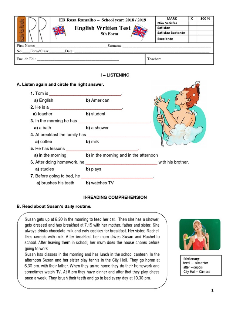 Daily Routine Test 5º (Final) | PDF