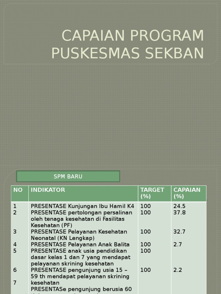 Capaian Program Puskesmas Sekban | PDF