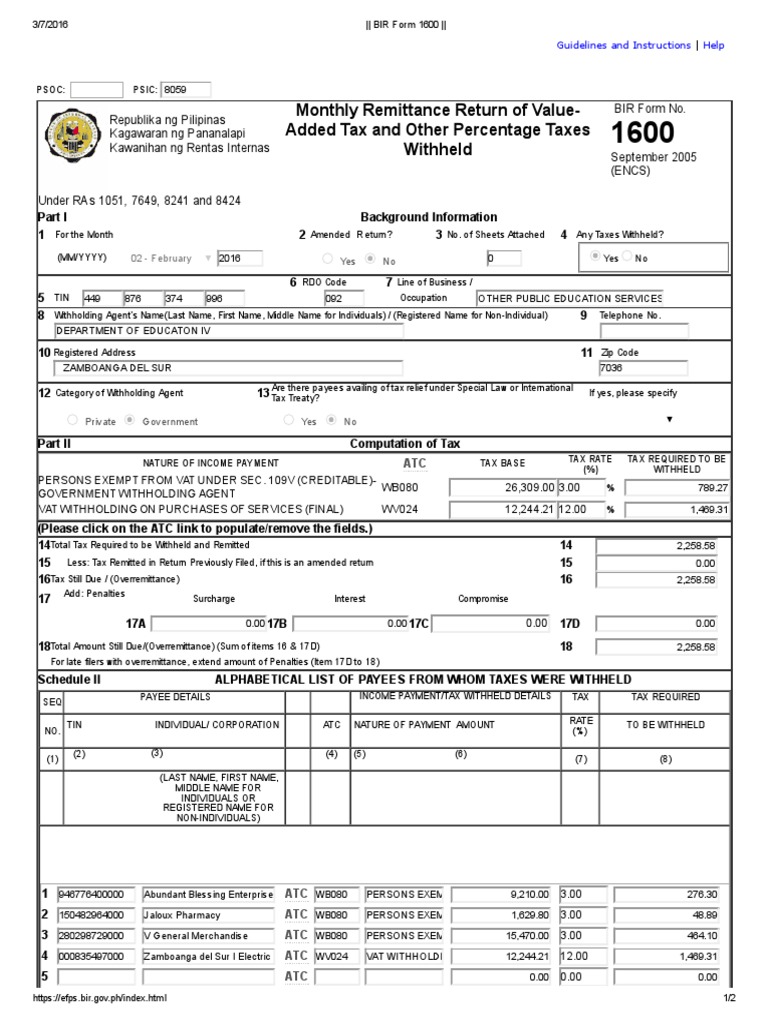 EFPS Home - EFiling and Payment System | PDF | Withholding Tax | Payments