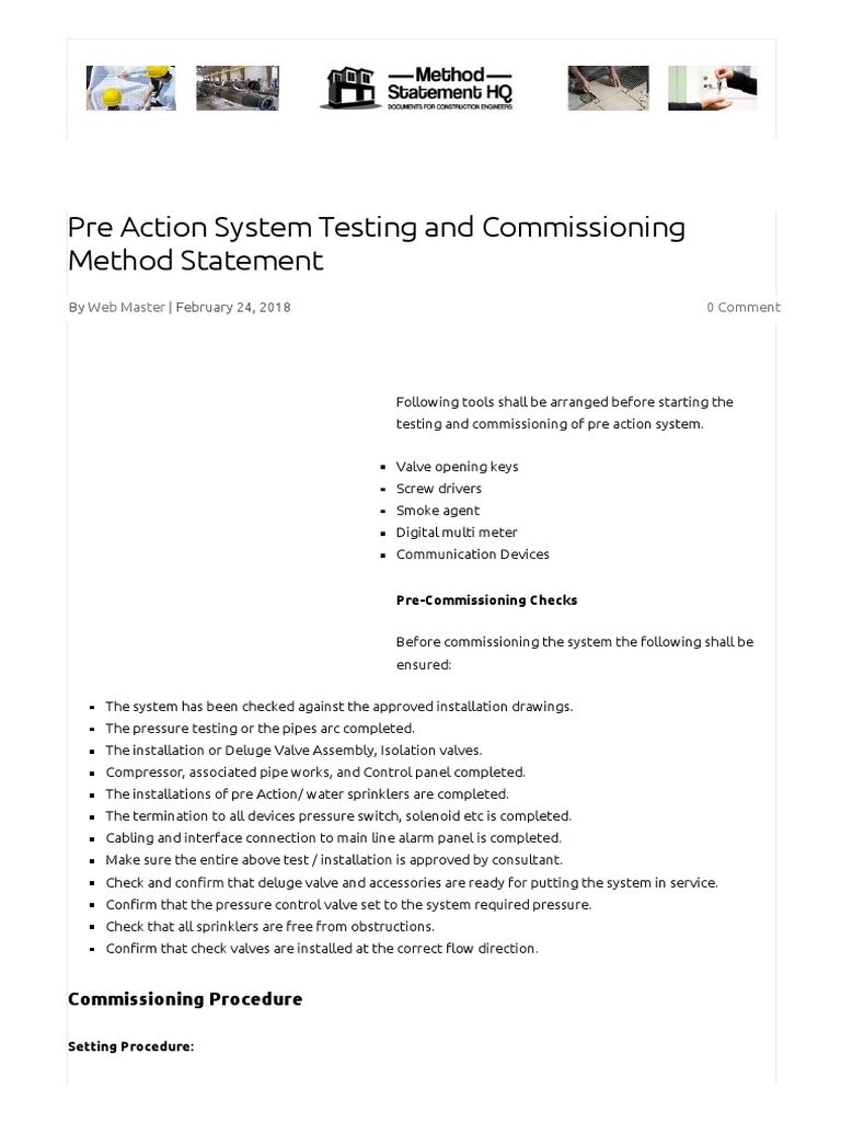 Pre Action System Testing And Commissioning Method Statement Method