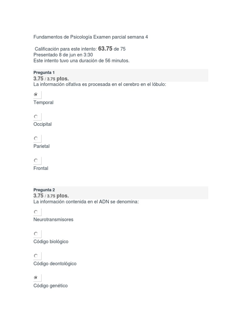 Examen de Fundamentos de Psicología | PDF | Memoria | Atención