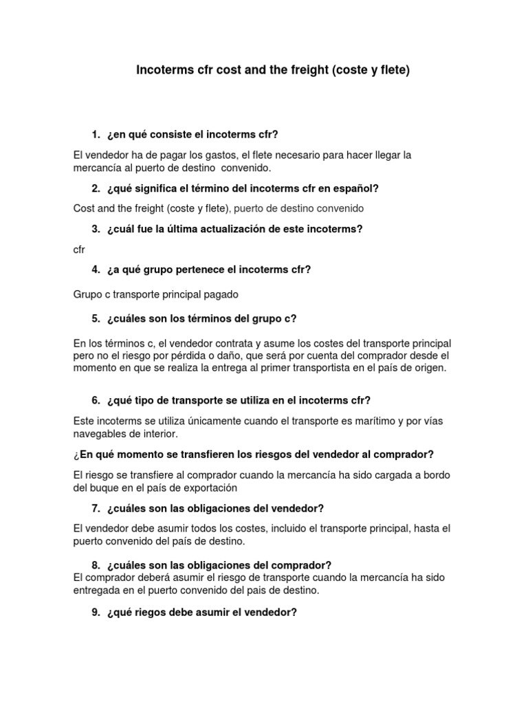Qué Significa El Termino CFR Por Sus Siglas en Ingles | PDF